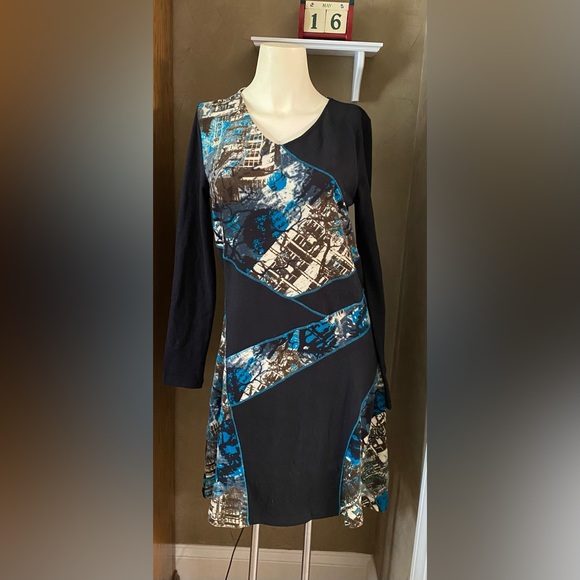 Shana K | Dresses | Shanak Futuristic Black Multicolor Abstract Print ...